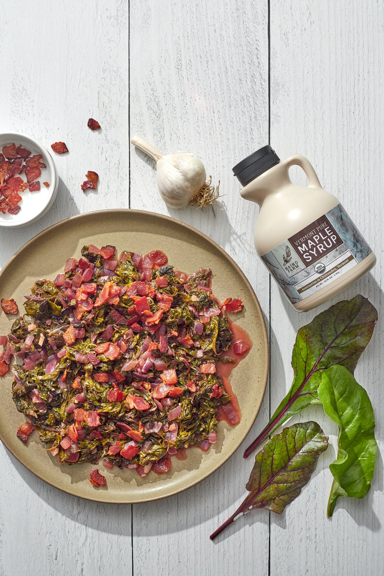 Garlicky Maple Greens & Bacon – Baird Farm Maple Syrup